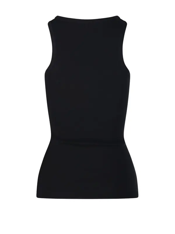 GANNI Sleeveless Ribbed Top With Embroidered Logo