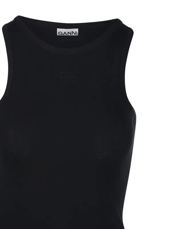 GANNI Sleeveless Ribbed Top With Embroidered Logo