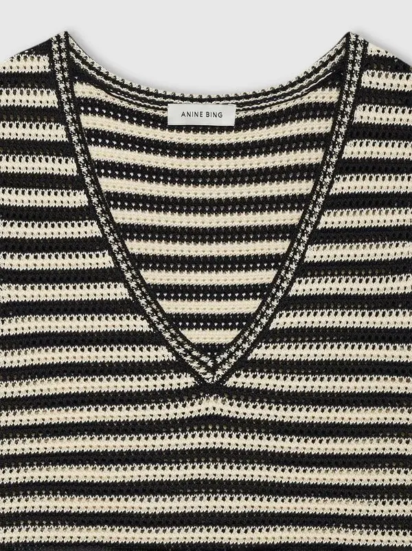 ANINE BING Lowen Striped V-neck Vest