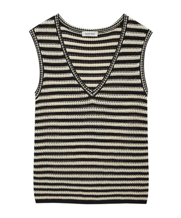 ANINE BING Lowen Striped V-neck Vest - Black