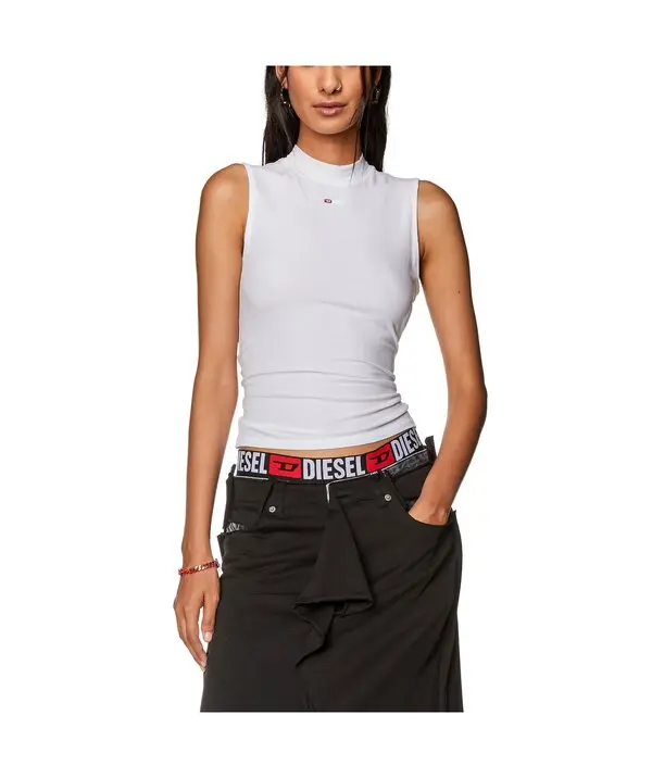 DIESEL® Mock Neck Ribbed Tank Top - White
