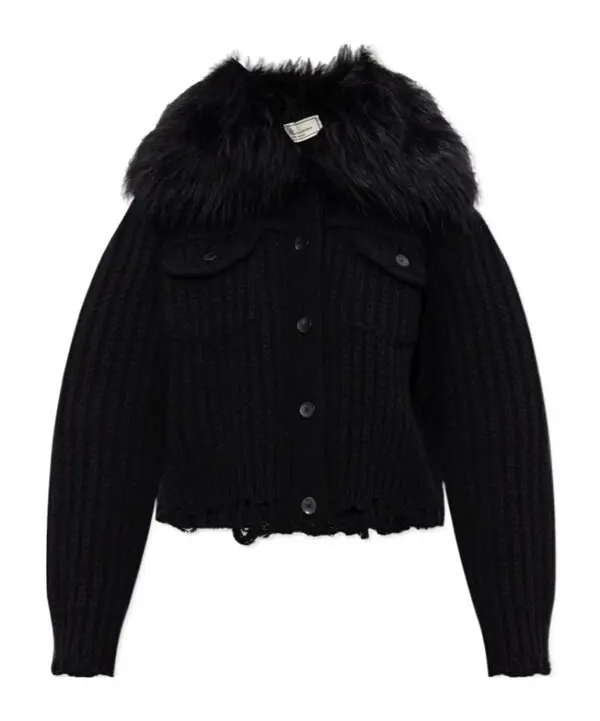 Blumarine Long Sleeve Cardigan With Fur Collar