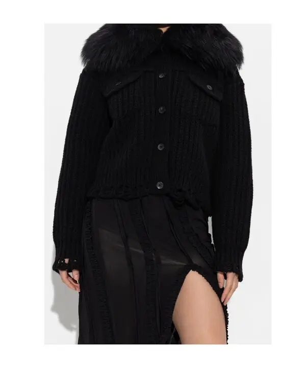 Blumarine Long Sleeve Cardigan With Fur Collar