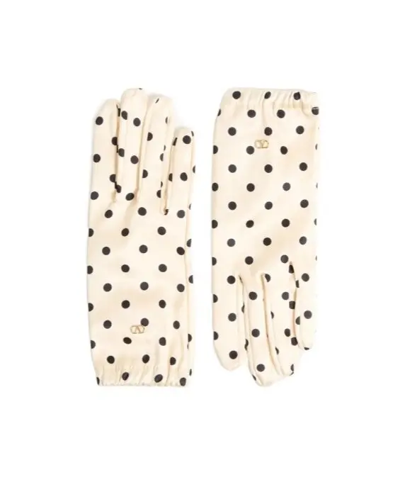 Valentino Garavani Vlogo Signature Polka Dot-printed Gloves - Light Beige/black/gold