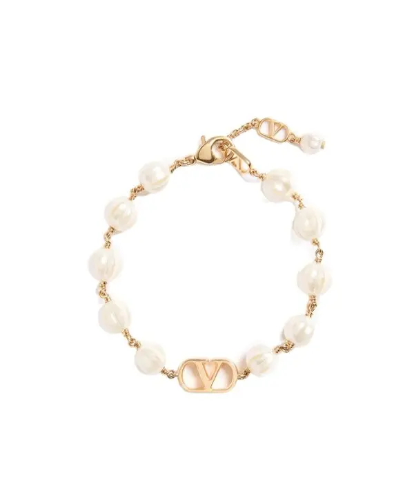 Valentino Garavani Vlogo Signature Bracelet In Metal With Glass Beads - White