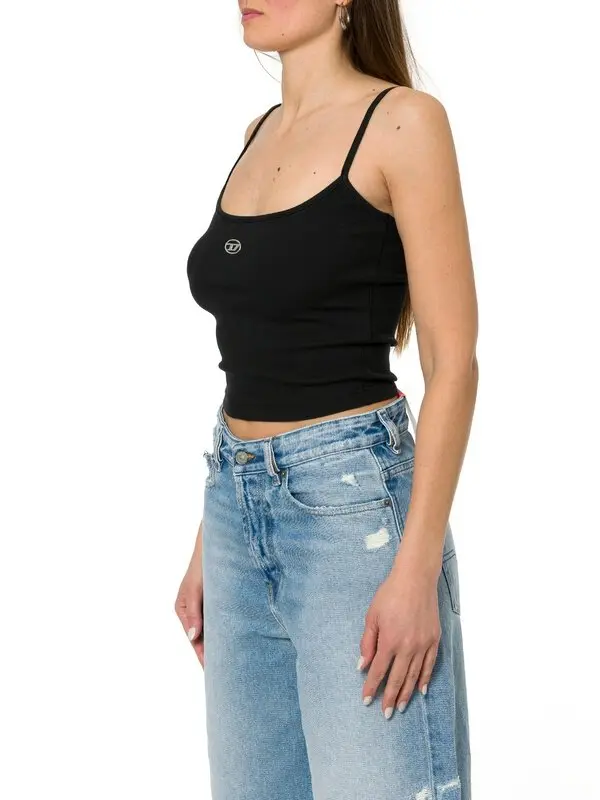 DIESEL® Ribbed Spaghetti Strap Top With Oval D Logo - Black