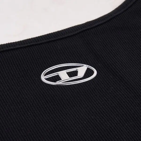DIESEL® Ribbed Spaghetti Strap Top With Oval D Logo - Black