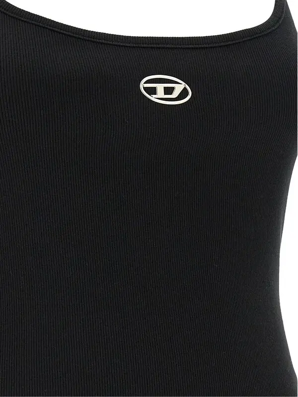 DIESEL® Ribbed Spaghetti Strap Top With Oval D Logo - Black