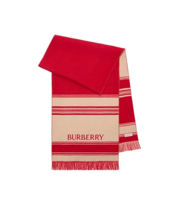 Burberry Ekd Striped Wool Scarf - Crayon Red