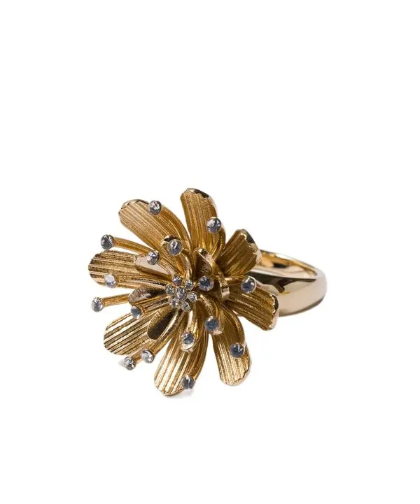 Miu Miu Crystal Embellished Floral Ring - Vintage Gold/crystal
