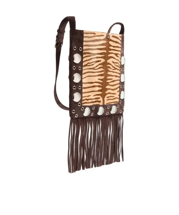 Valentino Garavani Nelli Côte Shoulder Bag In Animalier Pony Effect Calfskin With Fringes