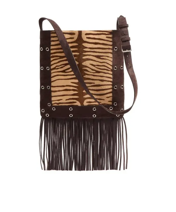Valentino Garavani Nelli Côte Shoulder Bag In Animalier Pony Effect Calfskin With Fringes