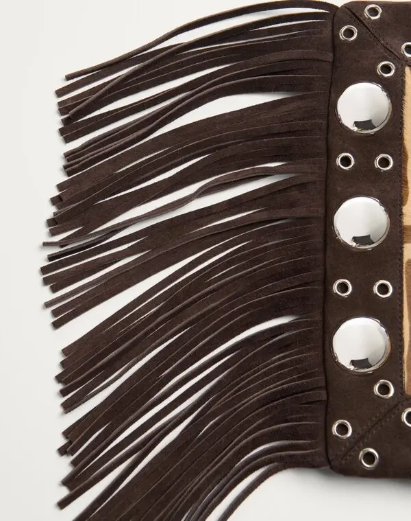 Valentino Garavani Nelli Côte Shoulder Bag In Animalier Pony Effect Calfskin With Fringes