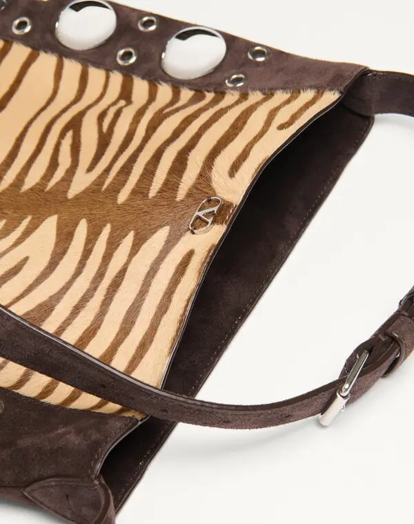Valentino Garavani Nelli Côte Shoulder Bag In Animalier Pony Effect Calfskin With Fringes