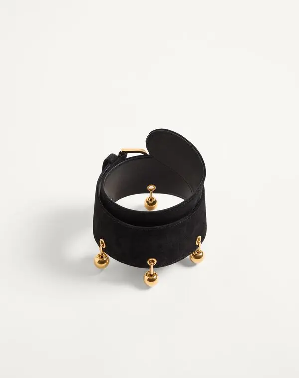 Valentino Garavani Vlogo Suede Belt With Gold Tone Balls