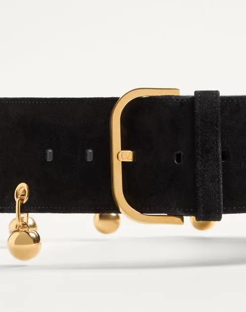Valentino Garavani Vlogo Suede Belt With Gold Tone Balls