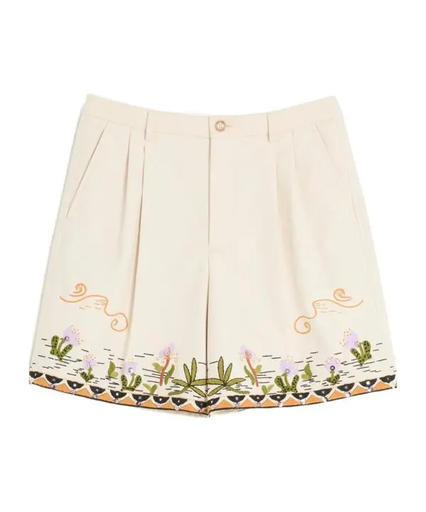 Valentino Garavani Bermuda Shorts With Floral Embroidery And Jacquard Trim