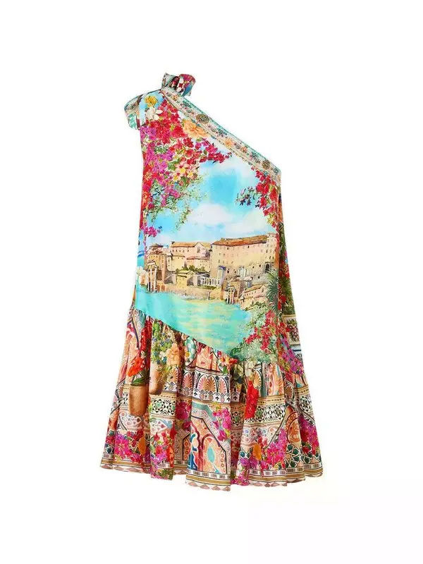 Camilla Meet Me In Mallorca" Tie-shoulder Ruffled Mini Dress - Red