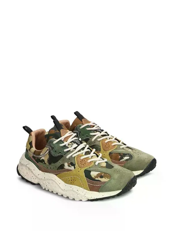 FLOWER MOUNTAIN Wave Camouflage-print Panelled Sneakers - Green