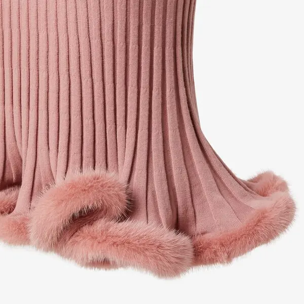 Fendi Ribbed-knit Midi Dress With Mink Trim