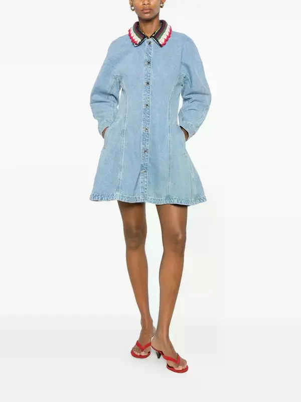 Stine Goya Crochet Collar Button-up Mini Dress