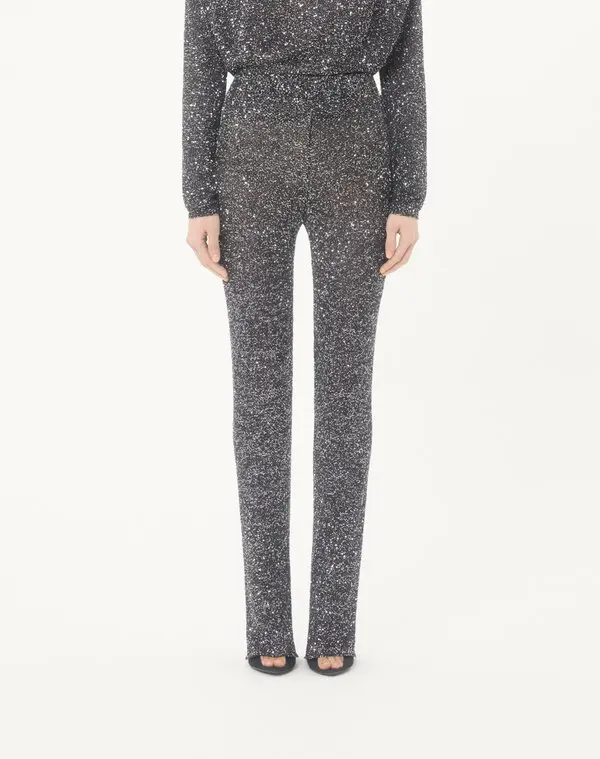 Valentino Garavani Sequin Elastic Straight Trousers - Black