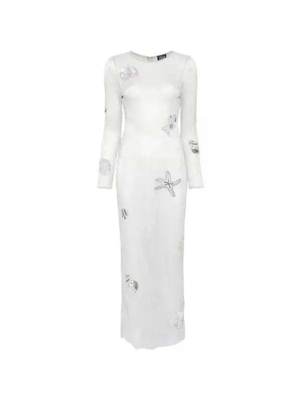LESLIE AMON Sea Shell-patch Maxi Dress - Grey