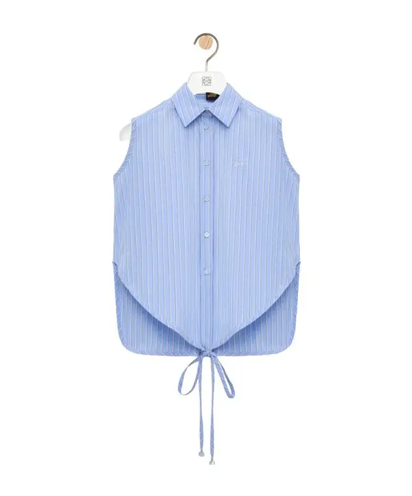 Loewe Sleeveless Cotton Shirt With Asymmetrical Hem And Monogram Embroidery