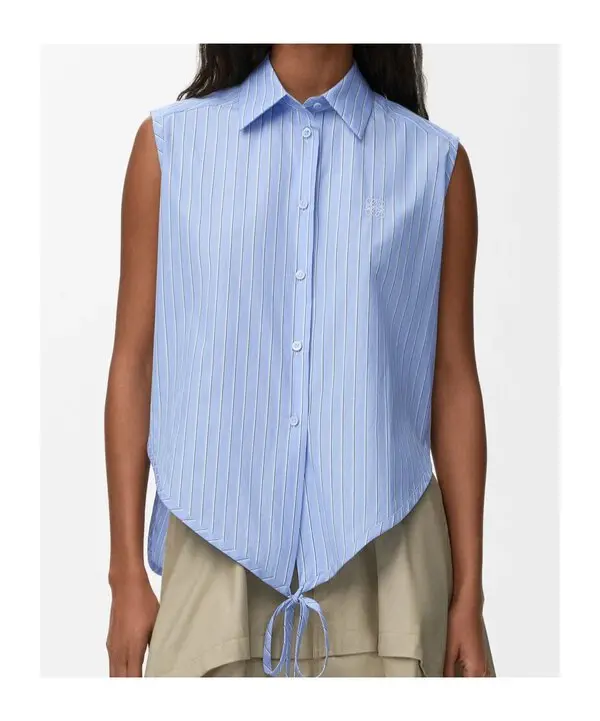 Loewe Sleeveless Cotton Shirt With Asymmetrical Hem And Monogram Embroidery
