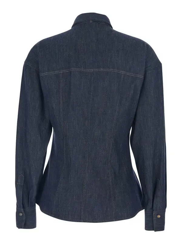 Brunello Cucinelli Lightweight Denim Pussybow Shirt - Blue