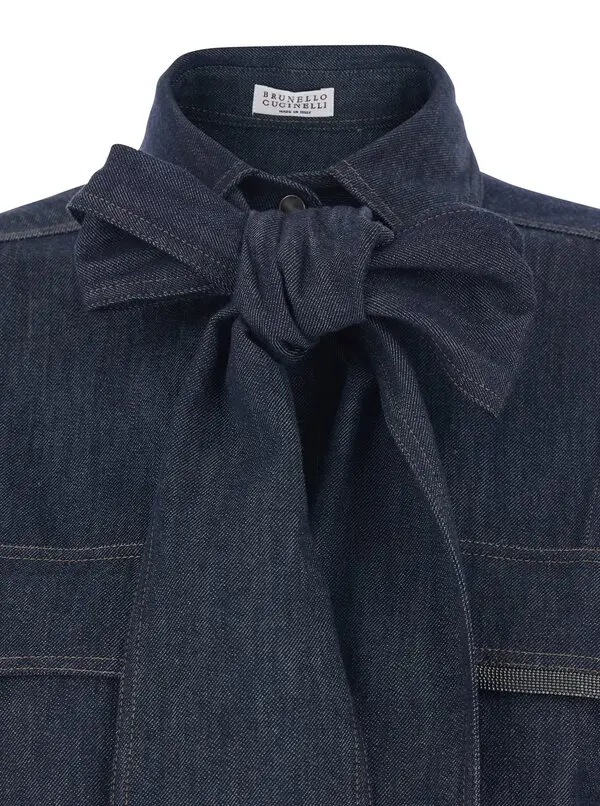 Brunello Cucinelli Lightweight Denim Pussybow Shirt - Blue