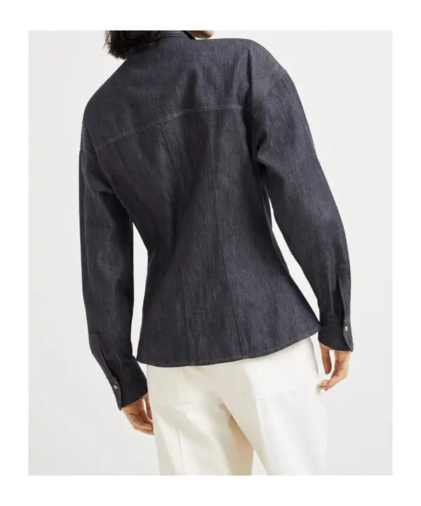 Brunello Cucinelli Lightweight Denim Pussybow Shirt - Blue