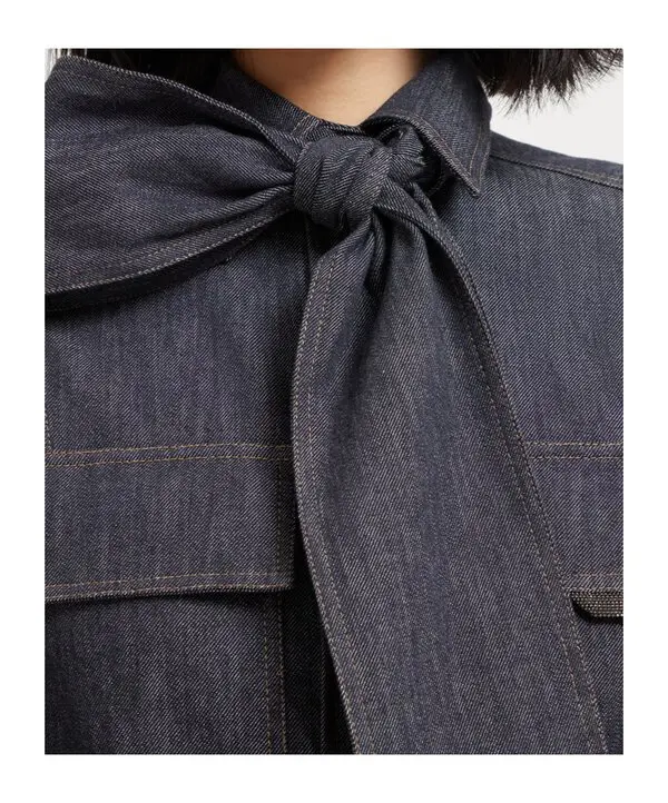 Brunello Cucinelli Lightweight Denim Pussybow Shirt - Blue