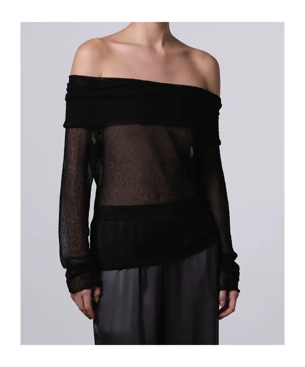 ROBERTO COLLINA Openwork Lace-effect Off-the-shoulder Sweater