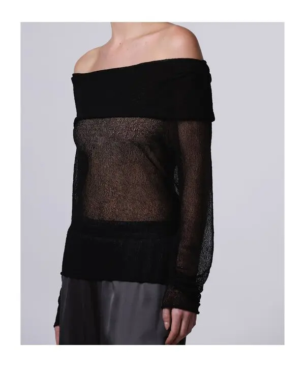 ROBERTO COLLINA Openwork Lace-effect Off-the-shoulder Sweater