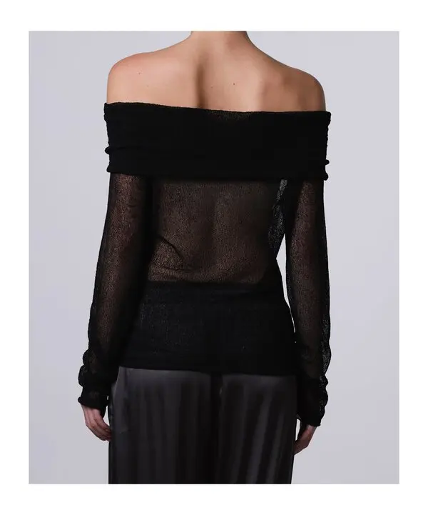 ROBERTO COLLINA Openwork Lace-effect Off-the-shoulder Sweater