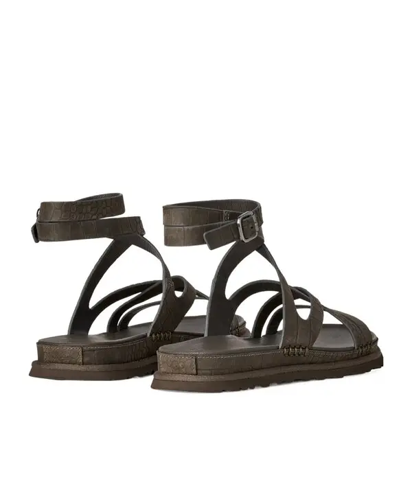 UGG Goldengaze Embossed Ankle Strap Flat Sandals - Black