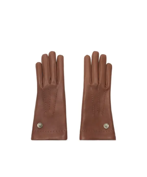 Burberry Logo Studded Leather Gloves - Deep Earth Brown