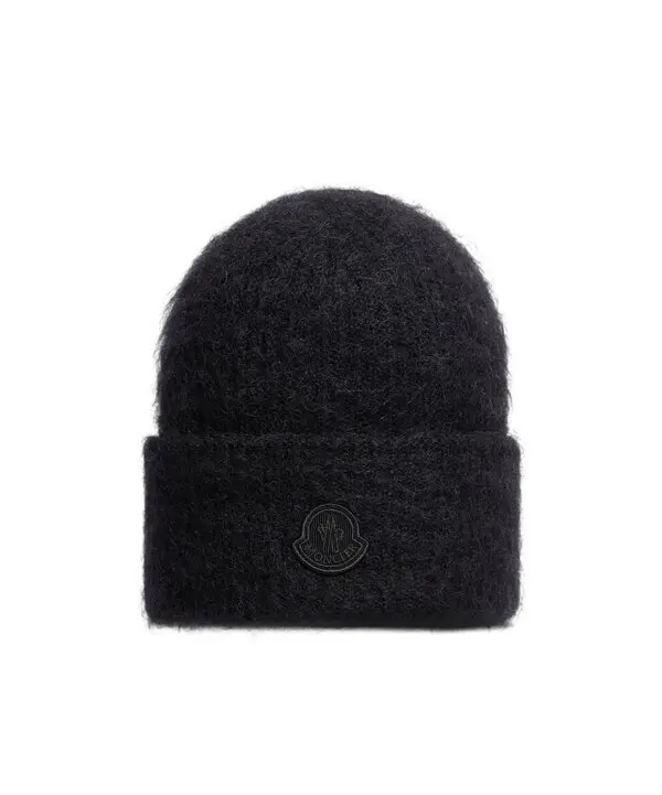 Moncler Mohair Wool Blend Beanie - Black
