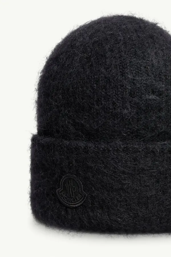 Moncler Mohair Wool Blend Beanie - Black