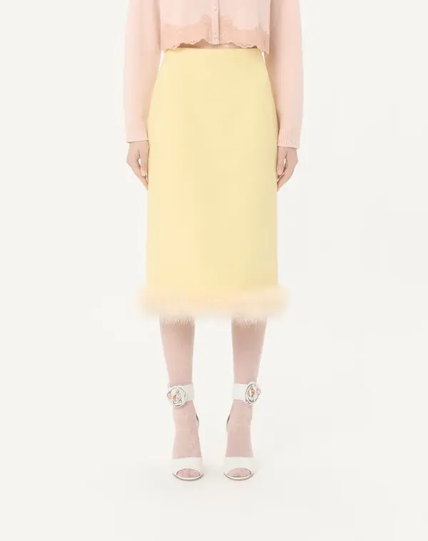 Valentino Garavani Crepe Couture Midi Skirt With Feather Embellishments - Poussin