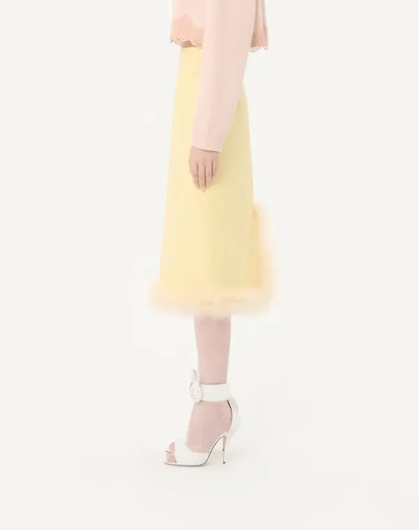 Valentino Garavani Crepe Couture Midi Skirt With Feather Embellishments - Poussin