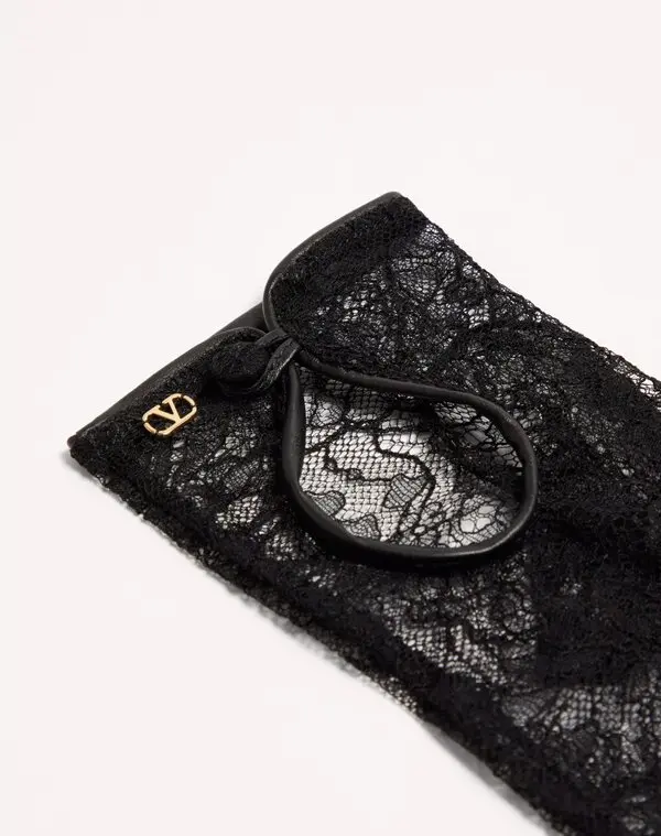 Valentino Garavani Vlogo Signature Biker Gloves In Lace And Leather
