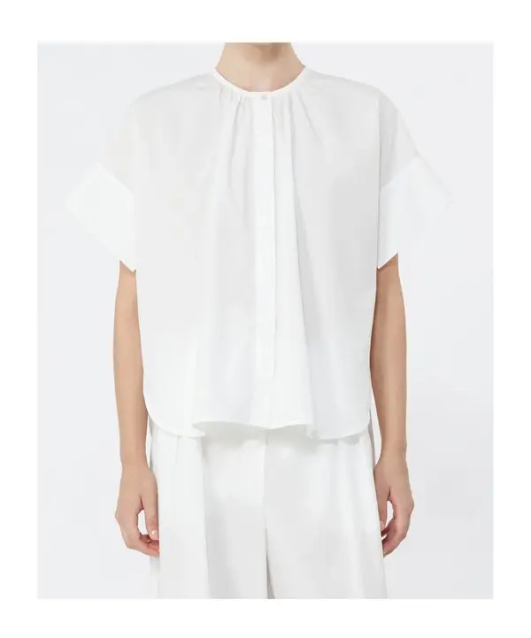 Max Mara Gathered Round Neck Short Sleeve Blouse