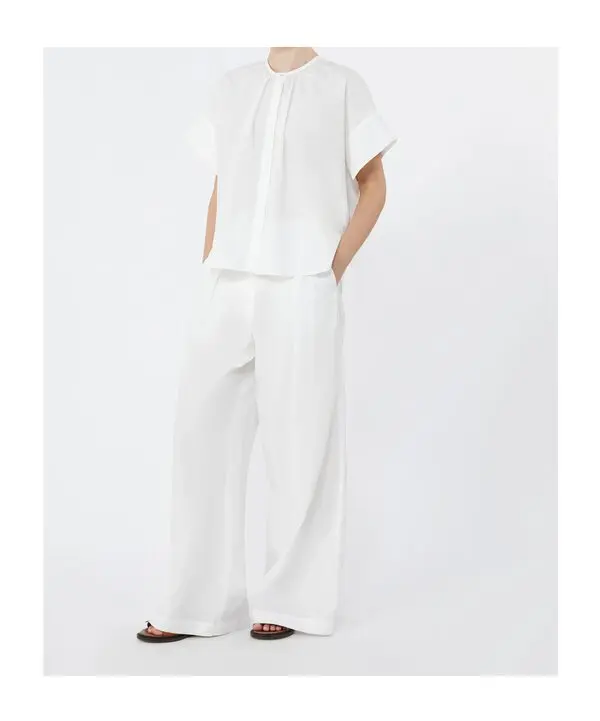Max Mara Gathered Round Neck Short Sleeve Blouse