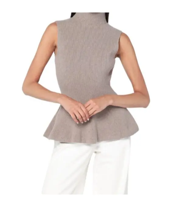 RÓHE Sleeveless Ribbed Turtleneck Sweater With Ruffled Hem