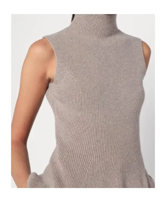 RÓHE Sleeveless Ribbed Turtleneck Sweater With Ruffled Hem