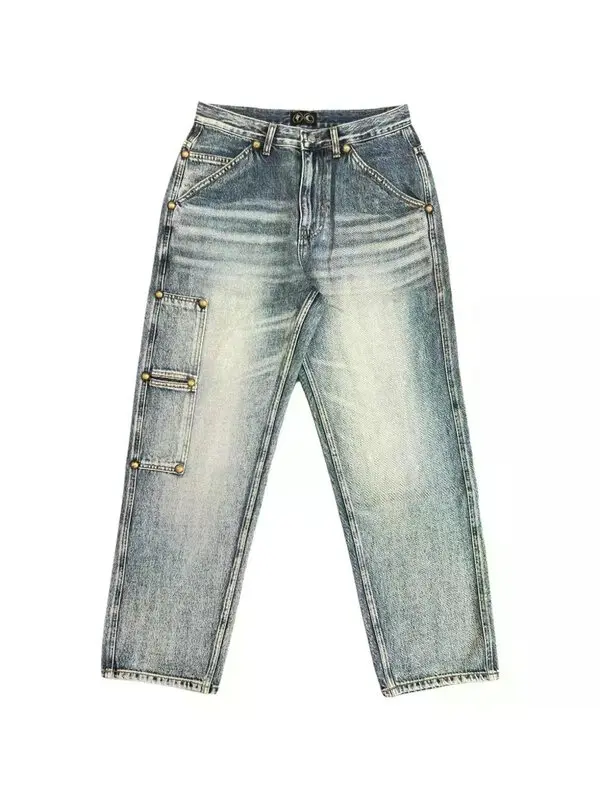 THUG CLUB Washed Effect Stud Embellished Jeans