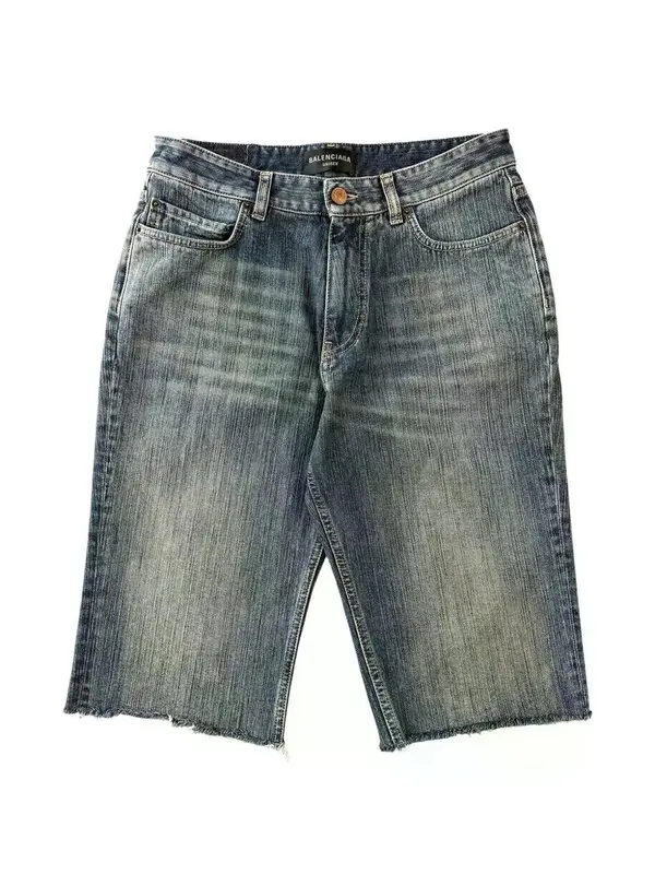 Balenciaga Faded Raw-cut Denim Shorts