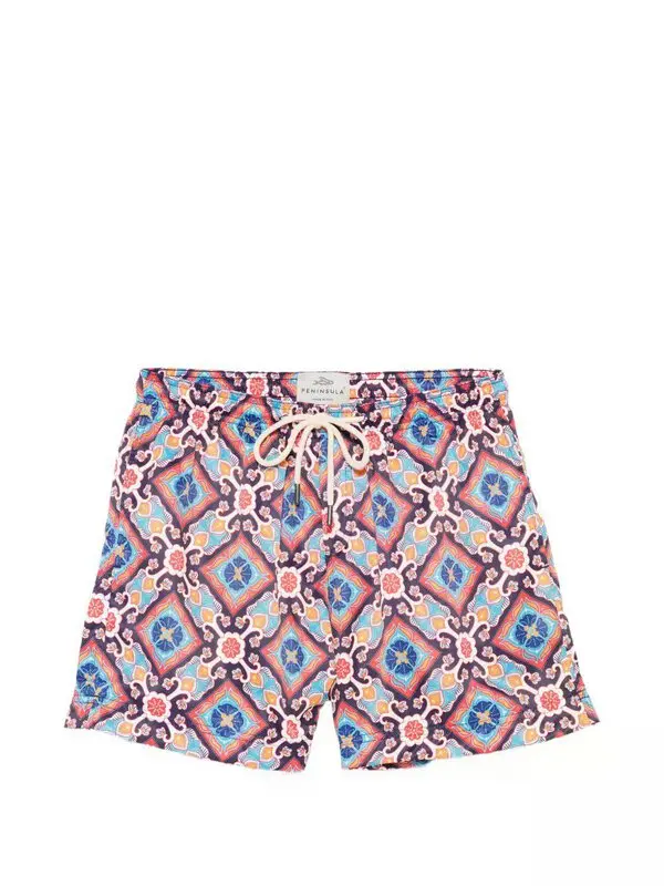 PENINSULA SWIMWEAR Positano Geometric Print Swim Shorts - Black